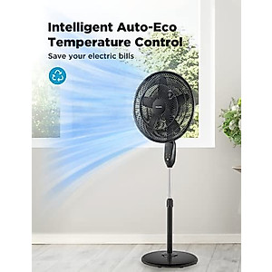 PELONIS PFS45A5BBB 18 inch 5-Blade Oscillating, Adjustable Standing Pedestal Remote, LED Display, 5 Speed Setting and 7-Hour Timer Fan, Black