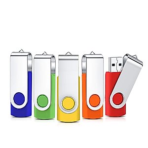 16GB USB Flash Drive 5 Pack, Cardfuss USB 2.0 Swivel Thumb Drives Bulk Memory Stick Jump Drive High Speed Zip Drives with Lanyards for Data Storage (Multi-Color)