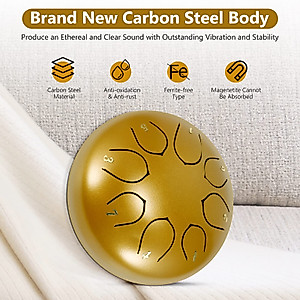 Steel Tongue Drum, DDSKY 6 Inch 8 Notes Lotus Type Handpan Drum Percussion Instrument Steel Drums Instruments with Bag Mallets Mallet Bracket for Mind Healing Yoga Meditatio (Golden)