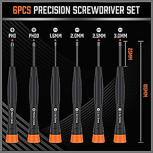 HORUSDY 6-Piece Magnetic Precision Screwdriver Set, Phillips and Slotted Mini Screwdriver Set, Chrome Vanadium Steel, Rotatable End Cap