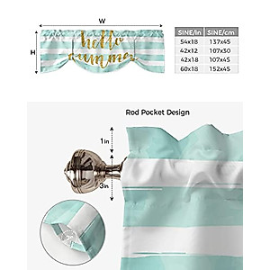 Tie-up Valances for Windows HELLO SUMMER Gold Round Spots on Blue and White Stripes Kitchen Window Curtains Adjustable Farmhouse Valance Curtains for Bedroom Living Room Bathroom 42x12in, 1 Panel