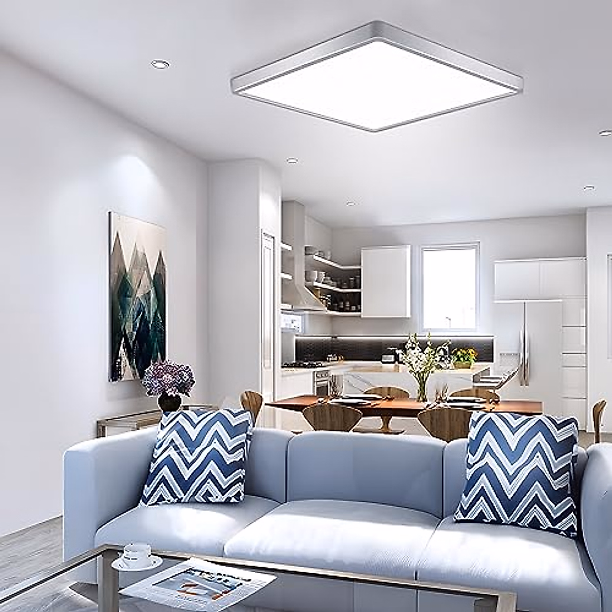 12inch 24W LED Flush Mount Ceiling Light, 5000K Daylight White LED Ceiling Light, 3200LM Flat Square LED Ceiling Lamp for Bedroom, Kitchen, Living Room, Silver