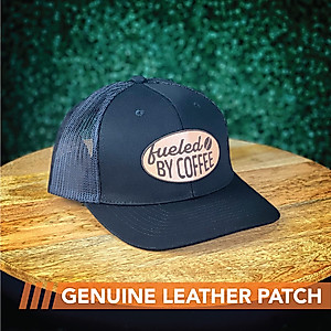 CRAVE HATS Fueled by Coffee Trucker Hat, Coffee Lover Gift, Coffee Gift for Men & Women (Black/Black)