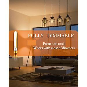 Long T10 LED Bulb, 7.3in Vintage Edison Dimmable Bulb 6W 2700K Warm White Tubular Bulbs, E26 Medium Base Clear 600LM 60W Equivalent for Cylinder Pendant Wall Sconces Chandelier Vanity 6Pack