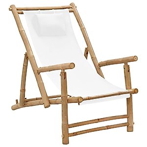 ULUYYUC Deck Chair,Beach Chairs Leisure Chairs Lawn Chairs Cafe Chairs Garden Chairs Recliner Chair Suitable for patios, Pools, Parties and porches Bamboo and Canvas Cream White