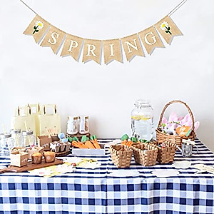 Uniwish Spring Banner Burlap Rustic Garland Easter Spring Theme Party Decorations for Mantle Porch Sign Welcome the Arrival of Spring