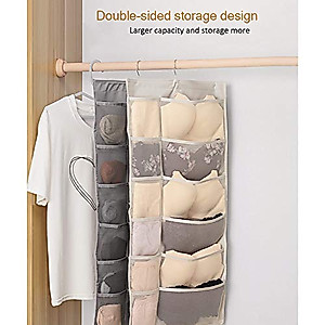 Aoolife 30 Mesh Pockets Hanging Storage Organiser with Metal Hanger, Dual-Sided Hanging Closet Organizer for Underwear, Stocking,Bra and Sock (Grey)