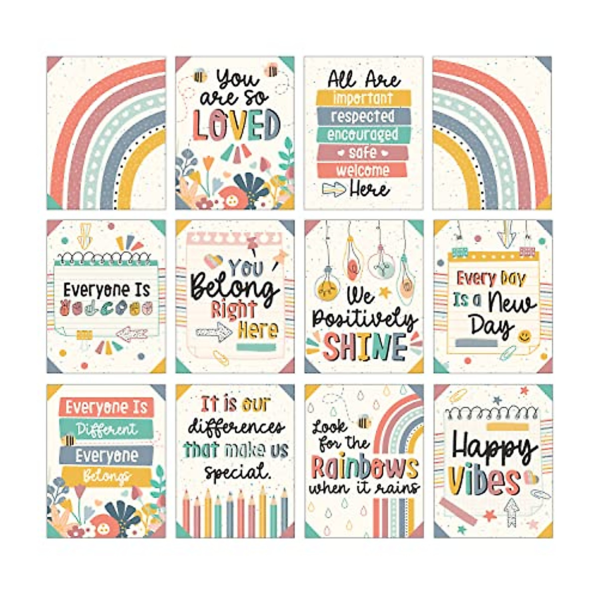 Carson Dellosa We Belong 12 Boho Rainbow Classroom Poster Set, Boho Neutral Motivational Mini Posters for Classroom, Wall Décor, Daycare, and Boho Neutral Classroom Décor