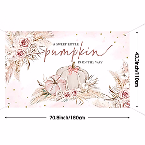 Lofaris Pumpkin Baby Shower Banner for Girl - 'A Little Pumpkin is On Her Way,' Boho Fall Pink Floral Backdrop with Autumn Pumpkin and Pampas Grass, 70.8x43.3 Inch Party Decorations