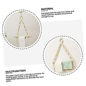 DOITOOL 1pc Roll Cotton Rope Towel Rack Woven Wall Hangings Decorative Toilet Paper Holder Boho Towels Hanging Macrame Basket Macrame Towel Holder Storage Rack Wood Khaki Tissue Holder Key
