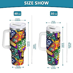 Emelivor Balls Trophies Colorful 40 oz Tumbler with Lid and Straw Insulated Tumblers with Handle Leak Proof Coffee Tumbler Mug Large Water Bottles for Hot and Iced Cold Drinks