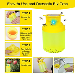 Outdoor Fly Trap, Fly Traps Outdoor Hanging Solar Powered Reusable Indoor Non-Toxic Flying Insects Killer for Indoor Outdoor Patio Garden Home