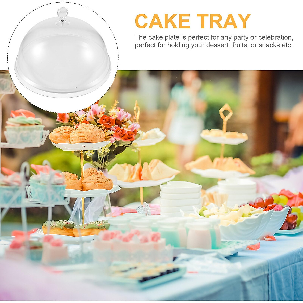 Fruit Snack Tasting Plate Cake Plate with Cover Portable Food Container Cake Display Stand Bread Tray Snack Stand Fruit Tray Cake Plate for Wedding Snack Dish Cake Serving Tray