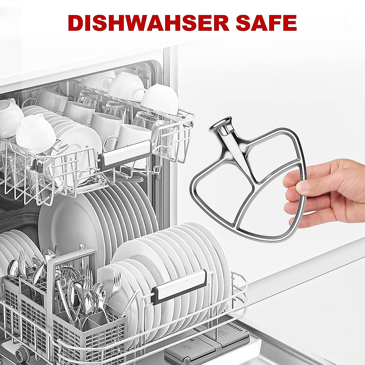 Stainless Steel Flat Beater for KitchenAid Mixer, Paddle Attachment for Tilt-Head Stand Mixer Fits 4.5-5 QT Mixing Bowl, Beater Replacement, Dishwasher Safe by GVODE