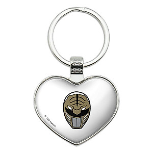 Power Rangers White Ranger Helmet Keychain Heart Love Metal Key Chain Ring