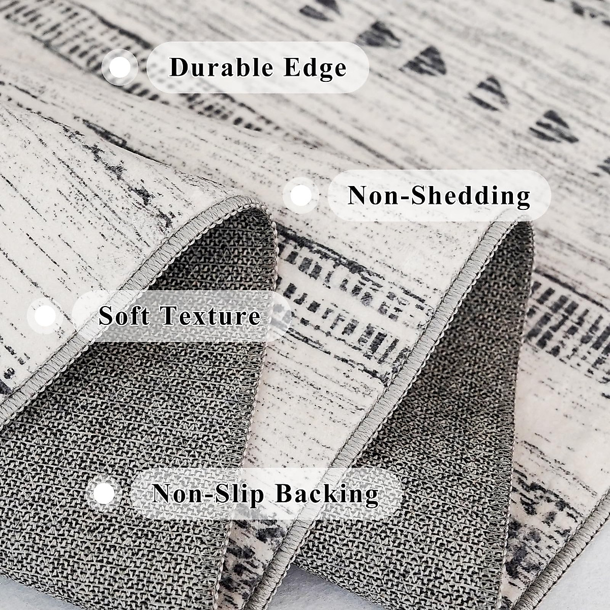 EISUROM Moroccan 8x10 Area Rug: Soft Ultra Thin Machine Washable Farmhouse Area Rugs for Living Room Non-Slip Neutral Modern Geometric Indoor Floor Carpet for Bedroom Under Dinning Table Beige/Grey