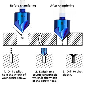 5 Flutes Chamfer Drill Bit Set 6-19mm 90 Degrees Chamfering Blue Coated Countersink Drill Bit 1Set