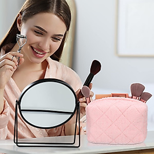 LEIFIDE 4 Pcs Quilted Makeup Bag Pouch Cute Plush Fuzzy Checkered Cosmetic Bag Cotton Terry Cloth Toiletry Pouch with Zipper Portable Travel Organizer Preppy Brush Storage for Christmas Women Gift