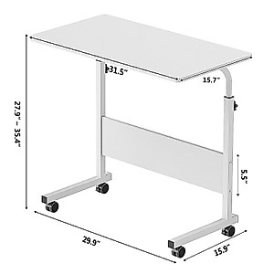 SogesHome 31.5inches Adjustable Mobile Bed Table Portable Laptop Computer Stand Desks with Rolling Wheels, White