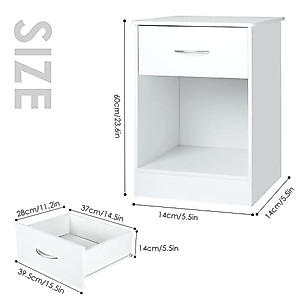 VOWNER White Nightstand with Drawer and Storage Shelf, Bedside Table End Tables, File Cabinet Storage with Sliding Drawers and Shelf for Bedroom