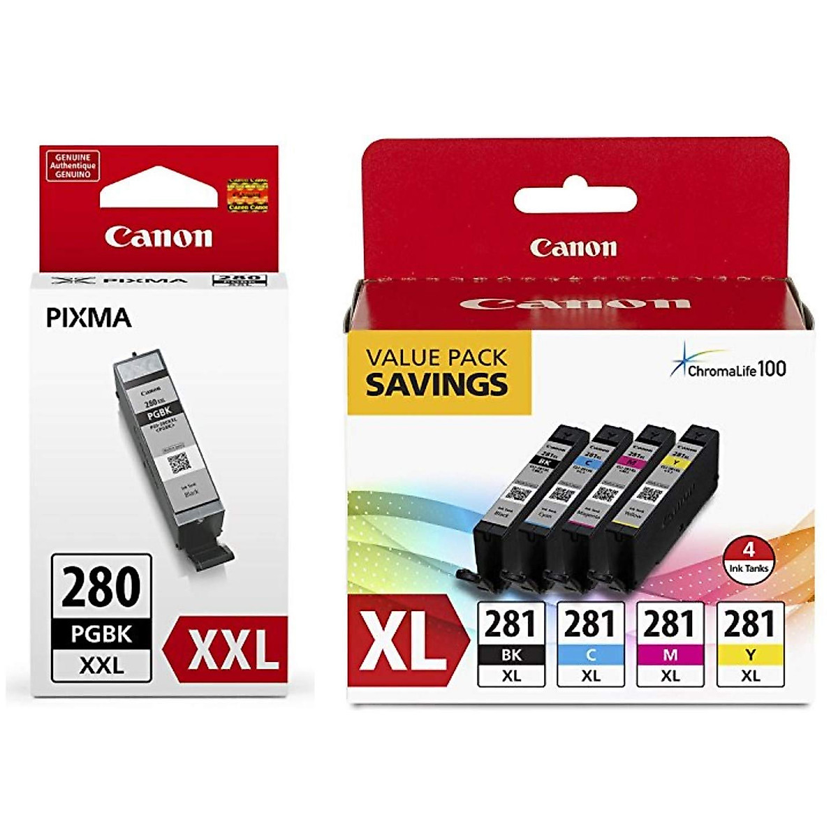 Canon CLI-281 XL BKCMY 4-Color Ink Tank Value Pack (2037C005) + Canon PGI-280 XXL Pigment Black Ink Tank (1967C001)