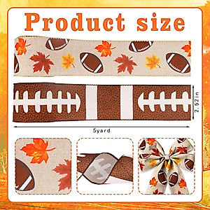 Hying 2 Rolls Fall Ribbons for Wreath Bows Wrapping Gifts, Football Party Maple Leaves Ribbon for Gift Wrapping Harvest Thanksgiving Party Decoration DIY Crafts 2.5" X 10 Yards Fall Wired Edge Ribbon