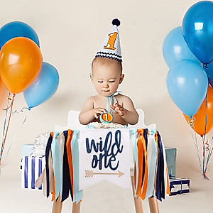 Wild One Banner for 1st Birthday - Highchair Banner for First Birthday Theme Decoration,Highchair Banner for Boy or Girl, Photo Booth Props (Wild One Blue High Chair Banner)