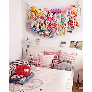 Stuffed Animal Net or Hammock -Wall Mounted-Handmade Macrame Toy Hammock Organizer Stuffed Animal Display Plush Toys Holder Boho Decor for Nursery Playroom Bedroom Kids Room Storage 1