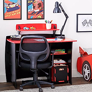 Legaré Furniture Children's Desk with Shelves and File Cart Set for Kids, Red and Black