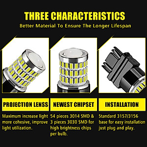 AUXLIGHT 3157 3156 3057 4157 3157K LED Bulbs Xenon White, Ultra Bright 57-SMD LED Replacement for Back Up/Reverse Lights, Brake/Tail Lights, Turn Signal/Parking or Running Lights (Pack of 2)