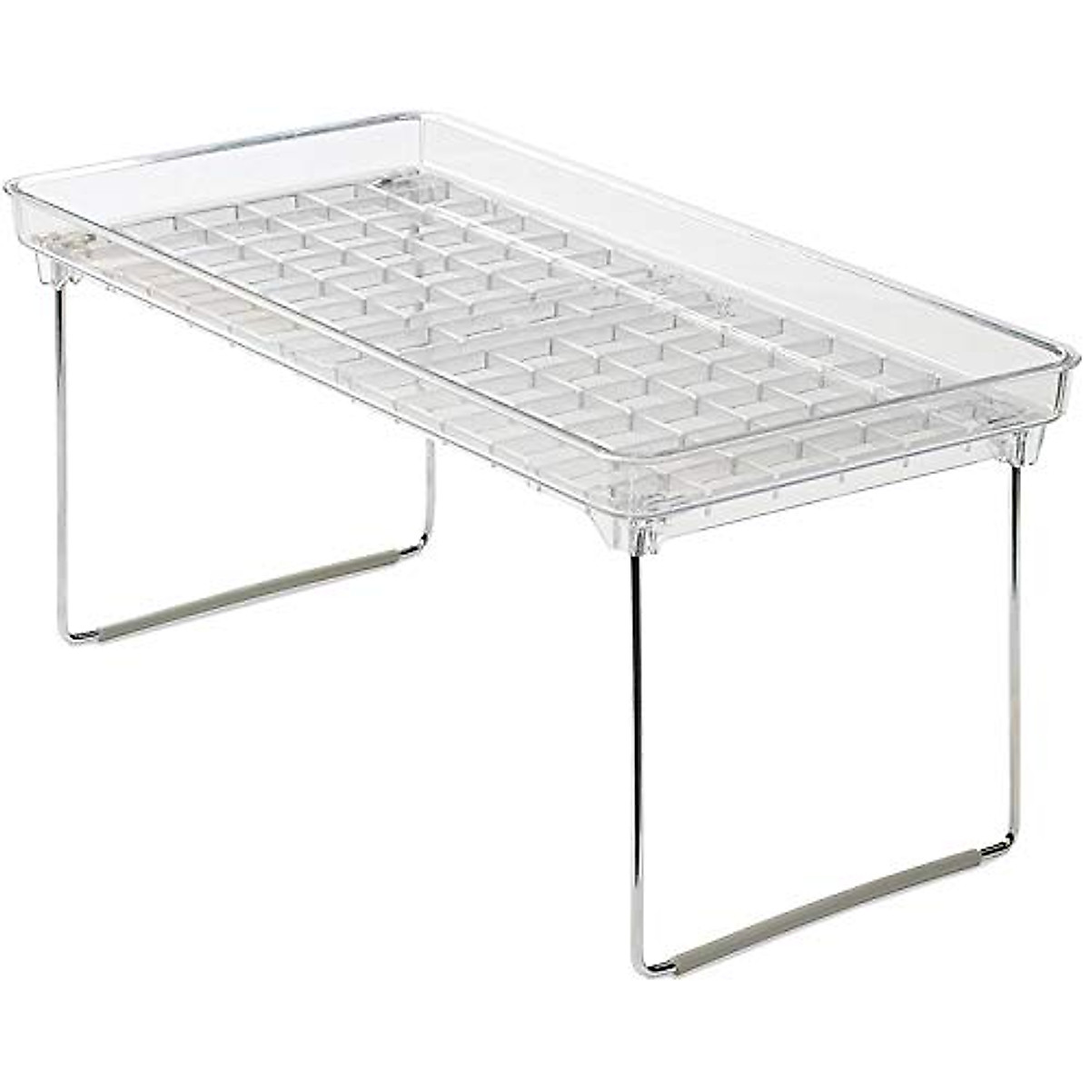 madesmart Clear Stacking Shelf - Medium | CABINET COLLECTION | Organizer for Cabinet or Counter | Collapsible Legs for Storage | Non-slip Rubber Feet |
