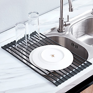 LIMNUO Roll Up Dish Drying Rack, ,Silicone Wrapped Steel Foldable Dish Drying Rack