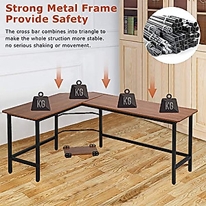 Computer Desk Gaming Desk Office L Shaped Desk PC Wood Home Large Work Space Corner Study Desk Workstation (Brown)