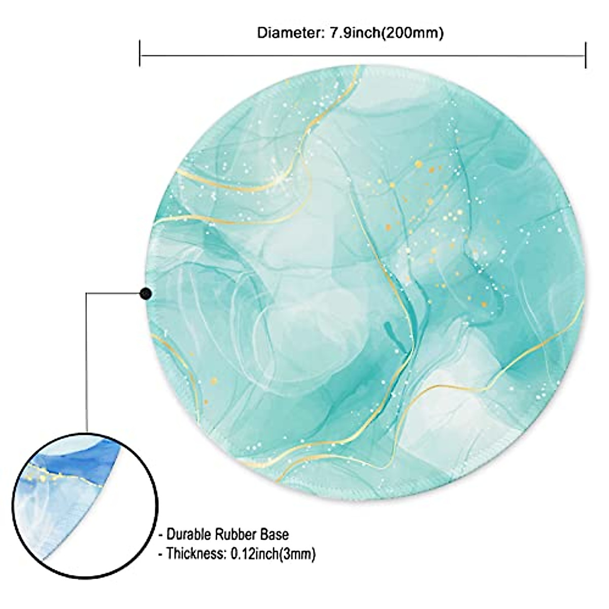 Round Mouse Pad,Gaming Mouse Pad,Non-Slip Rubber Base Mouse Mat with Stitched Edge 7.9 x 7.9 Inch for Laptop Computer (Marble Gentle Green)