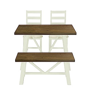 LUMISOL 4 Piece Dining Table Set with Bench for Small Space Solid Wood Kitchen Dining Room Set for 4 Persons, Farmhouse Rustic Dining Set