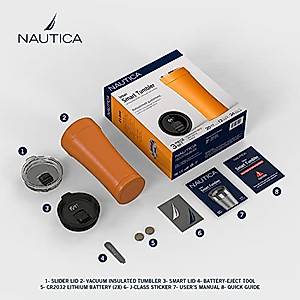 Nautica Smart Coffee Tumbler, Smart Water Bottle, Stainless Steel, Vacuum Insulated Water Bottle with Lid, LED Display Bottle, Keeps Hot or Cold, Urban Edition (Avantgarde Orange Water Bottle, 20 oz)