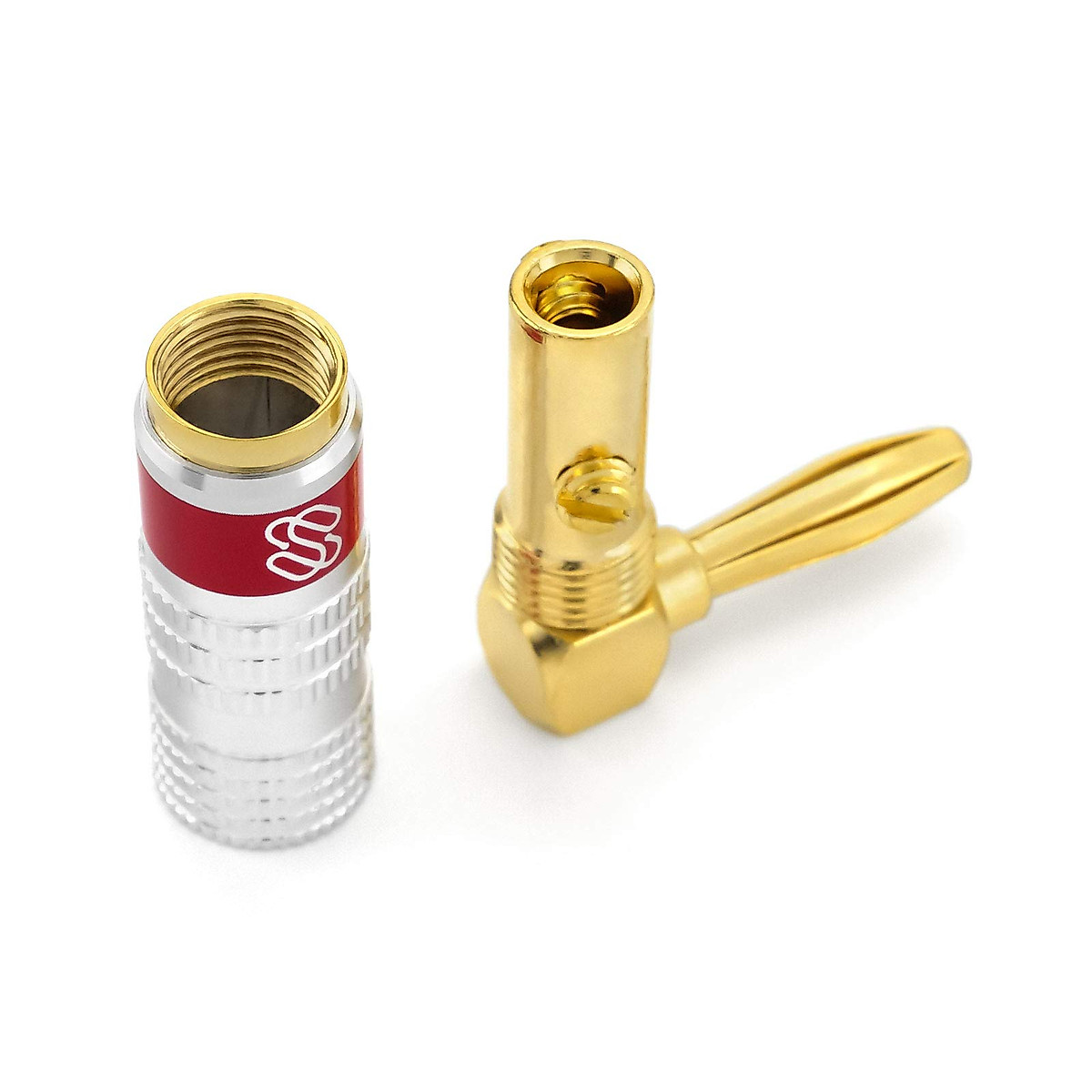 Sewell Silverback Right Angle Banana Plugs, 12 Pairs Quick Connect Gold Plated Speaker Plugs 90 Degree