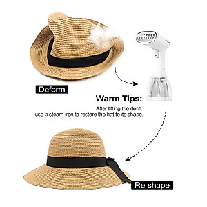 Zylioo Adjustable Little Straw Hats,Wide Brim Sun Hats for Big Heads,Floppy Beach Travel Hats with Bow