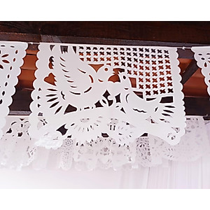 5 Pk Mexican Plastic Banners, 75 ft Long White Mexican Wedding Garlands, Perfect for Rehearsals, Bridal Shower, Photo Booth Backdrop, Engagement Party, Wedding Backdrop Banner B41