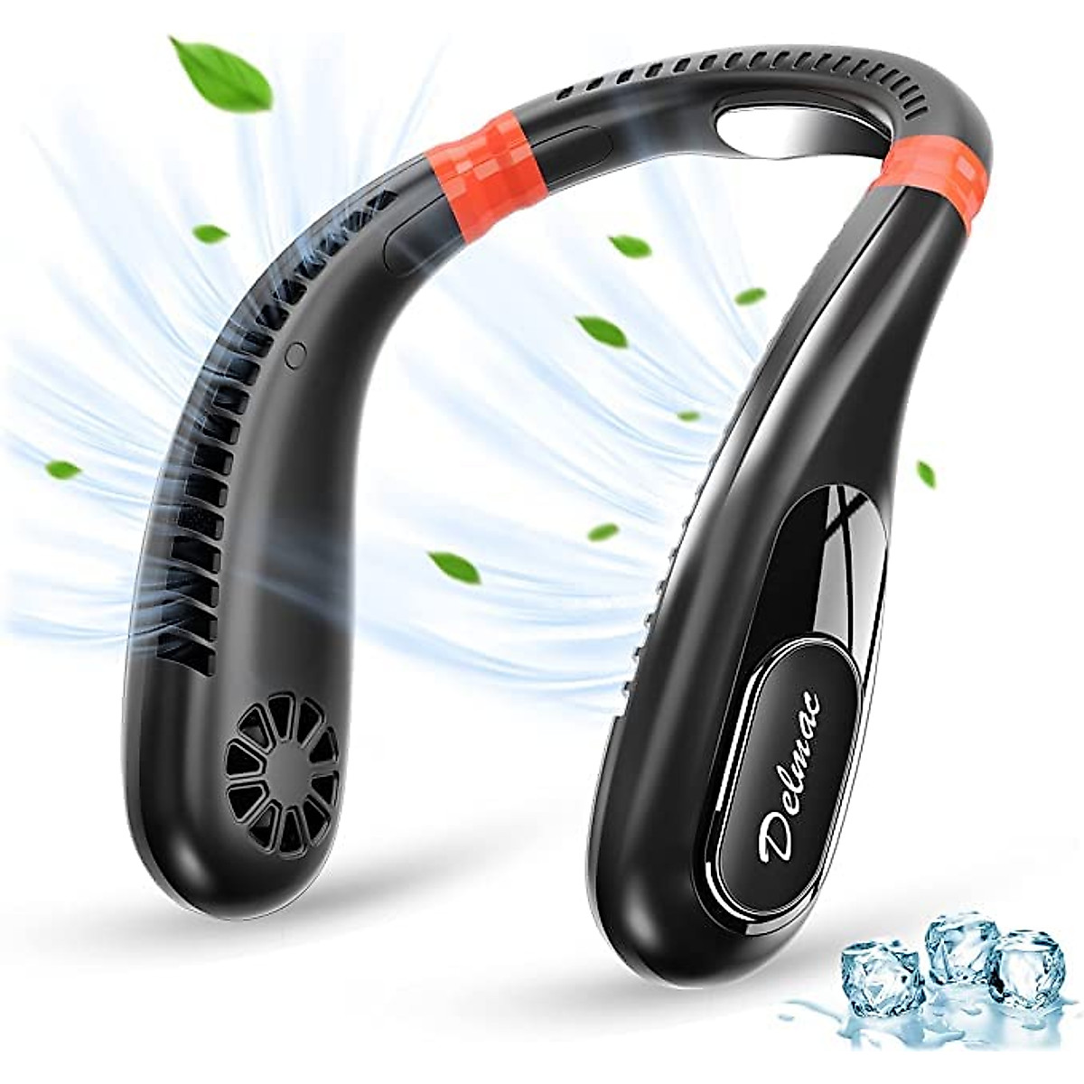 Delmac Portable Neck Fan, 6000mAh Rechargeable Personal Fans Lightweight Wearable Fan, Low Noise 3 Speed Hands Free Fan, Hanging Headphone Design Sports Fan for Indoor & Outdoor(black)