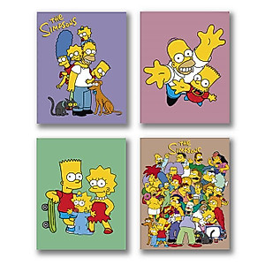 PurpleheARTs | Simpsons Poster Prints - Set of 4 UNFRAMED (8 inches x 10 inches) Movie Poster Prints - Bart Homer Marge Lisa Maggie, Simpsons Wall Art, Retro Cartoon Poster,
