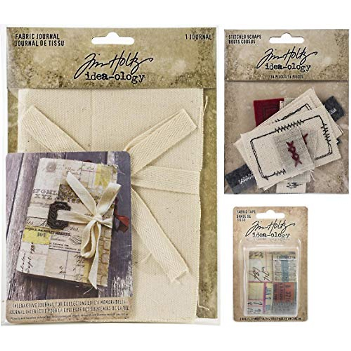 Idea-ology Tim Holtz 2020 Fabric Journal, Fabric Tape and Stitched Scraps - 3 Item Bundle