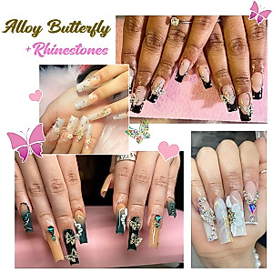 Butterfly Nail Charms, 60pcs 3D Golden Silver Butterfly Charms for Acrylic Nails, 20 Butterflies Nail Rhinestones Gems Charms +40 Alloy Studs, Nail Art Crystals Diamonds Decor Supplies for Nails DIY
