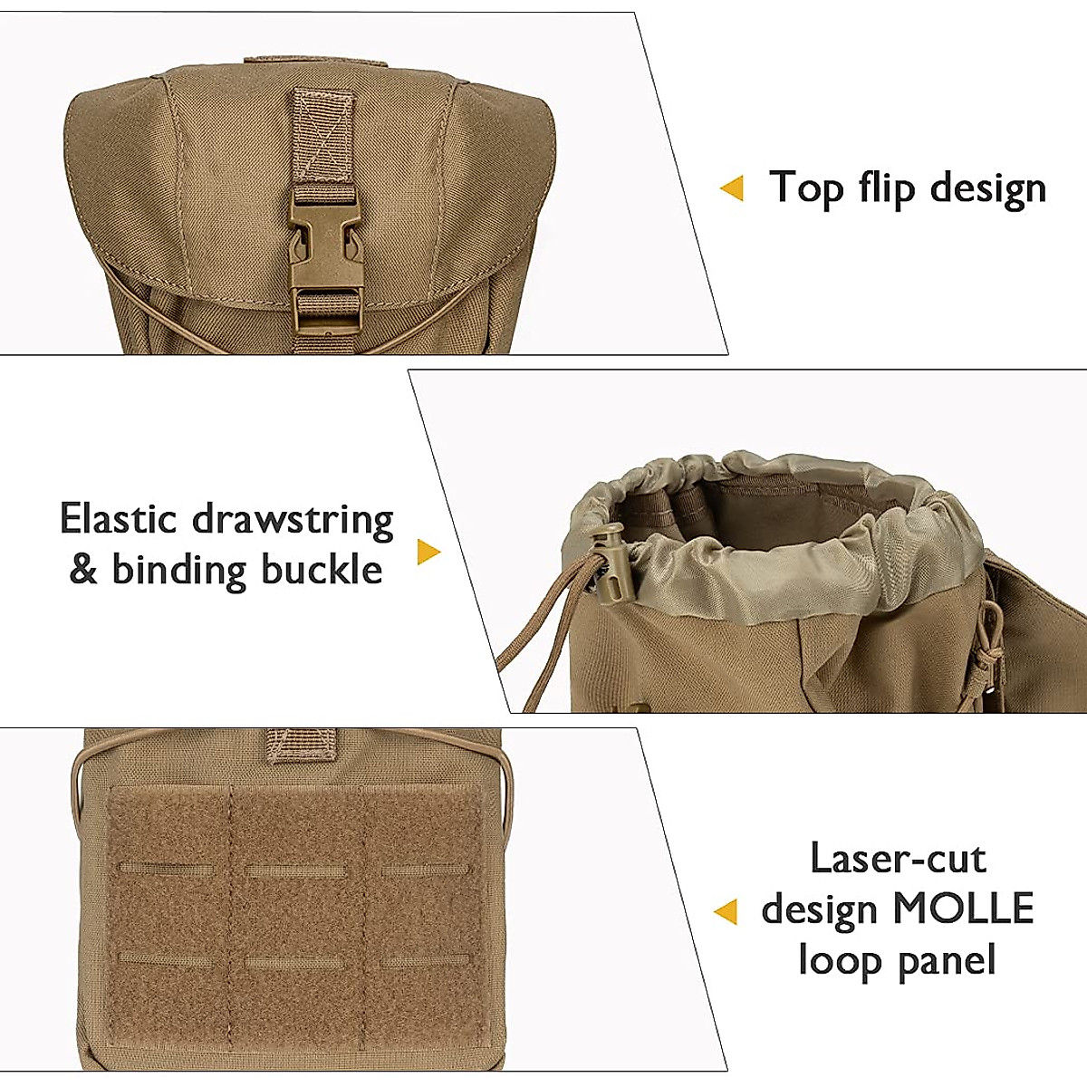 IDOGEAR Tactical Pouch Molle Drawstring Magazine Dump Pouch Mag Recycling Pouch Universal Bag (Coyote Brown)