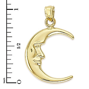 10k Solid Gold Smiling Crescent Moon Pendant for Necklace, Lunar Phase Jewelry, Astrology Gift for Her