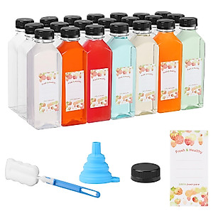 Party Club of America 21pcs 16oz Square Empty Reusable Juice Bottles With Caps,Label, Funnel, And Brush Drink Containers For Juicing Milkshake And Other Beverages