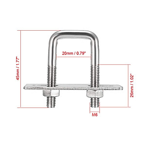 uxcell Square u-Bolts 0.79"(20mm) Inner Width 45mm Length M6 304 Stainless Steel U Bolt with Nuts Frame for Boat Trailer