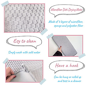 2 Pack Microfiber Dish Drying Mat,24*17 inch Absorbent Dish Drainer Kitchen Counter,Large Size Dish Drying Pad for Countertops,Sinks,Draining Racks(Gray)