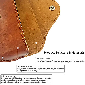LogHog Portable Leather Glasses Case,Mother's Day Gifts Durable Soft Sunglasses Pouch Slim Case for Women Men Horizontal Eyeglass Case （Button - Brown）