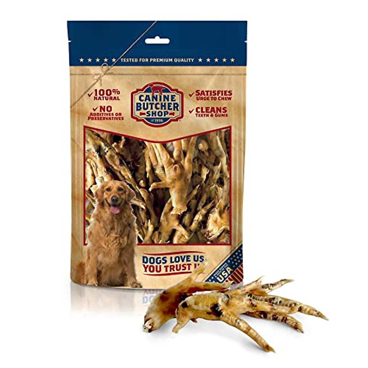 Canine Butcher Shop Chicken Feet Dog Treats, Raised & Made in USA All Natural Dog Chews Rawhide Alternative Treats (30-Pack)